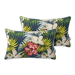 Magpie Fabrics Pack of 2 Outdoor Waterproof Lumbar Rectangular Throw Pillow with Insert 12x20 Inch, Home Decorative Toss Cushion for Patio Garden Car Office (Midnight Floral)