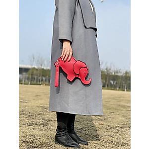 XACKWUERO Cute PU Leather Shoulder Bag Fashion Elephant Purse Novelty Animal Shaped Purse Elephant Gifts for Women (Red)