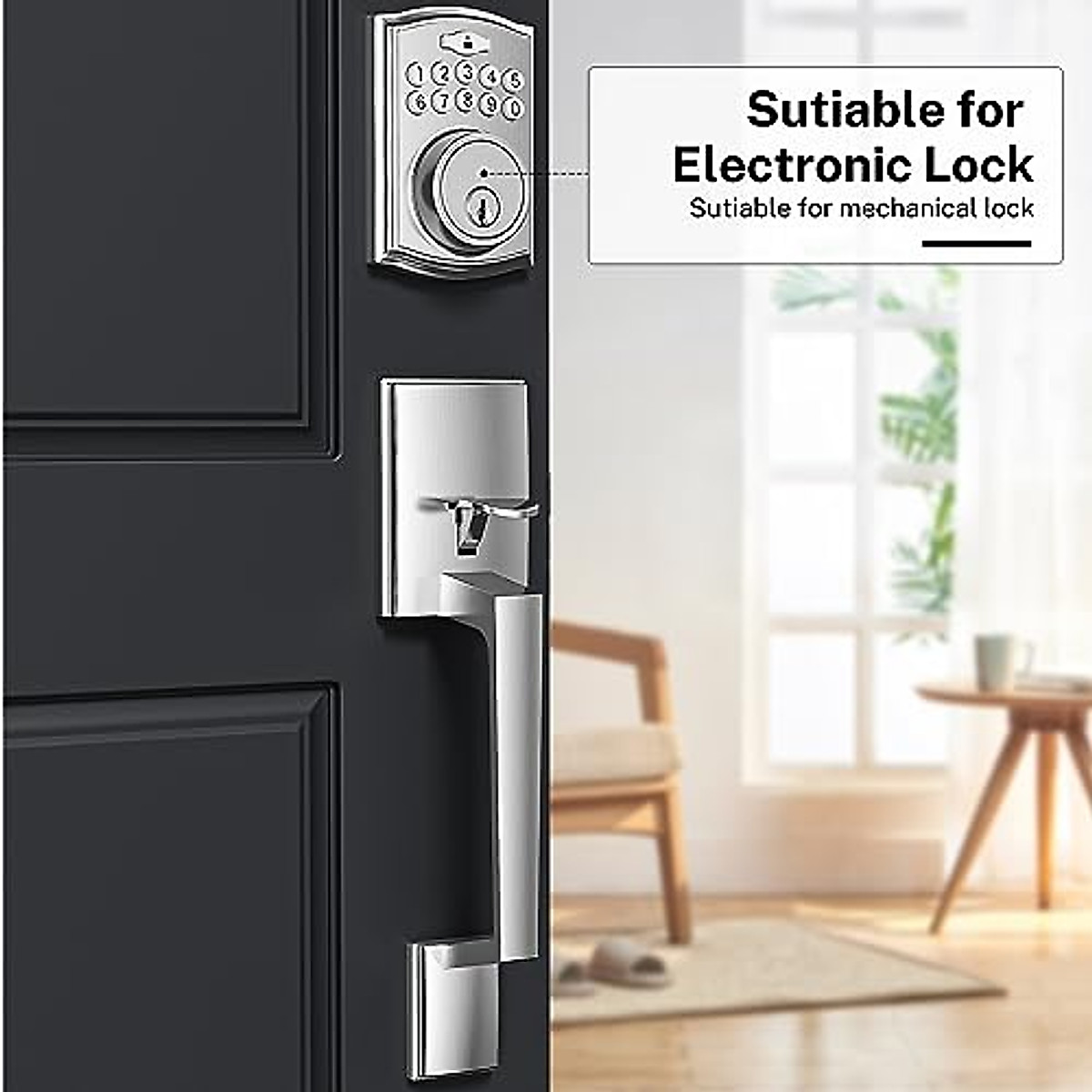 Brightify Front Door Handle, Modern Exterior Door Handle with Passage Door Lever, Front Entry Door Handle No Lock, Reversible for Left & Right Handed Door, Lower Half Grip - Satin Nickel Finish