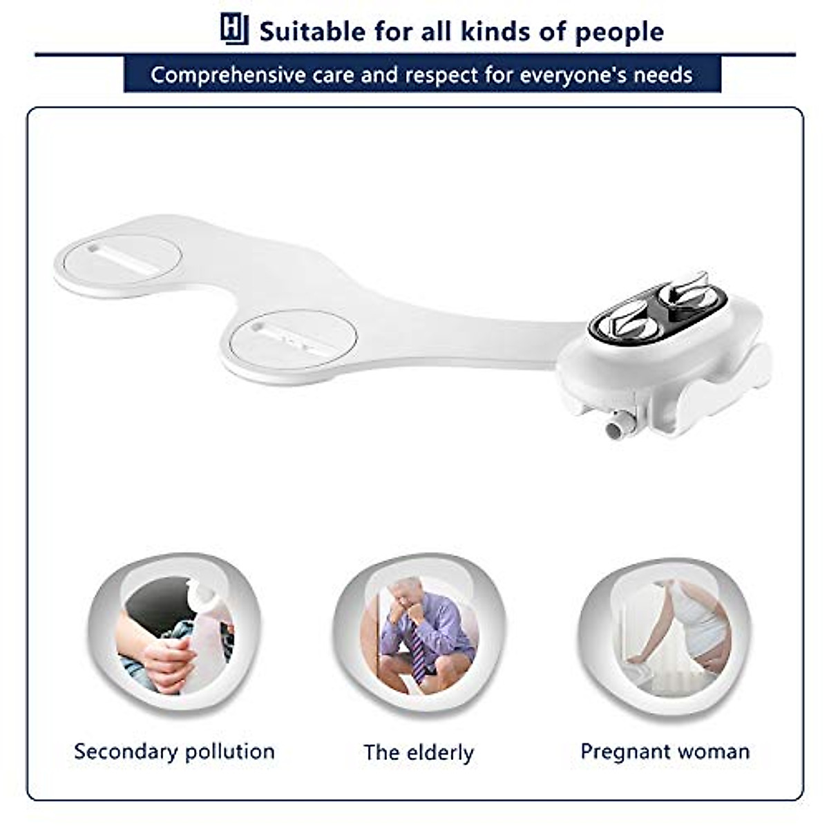 Bidet Toilet Seat Attachment, Non-Electric Self Cleaning Dual Nozzle (Posterior/Feminine Wash) Fresh Water Sprayer Bidet with Adjustable Water Pressure Switch and Mobile Phone Holder