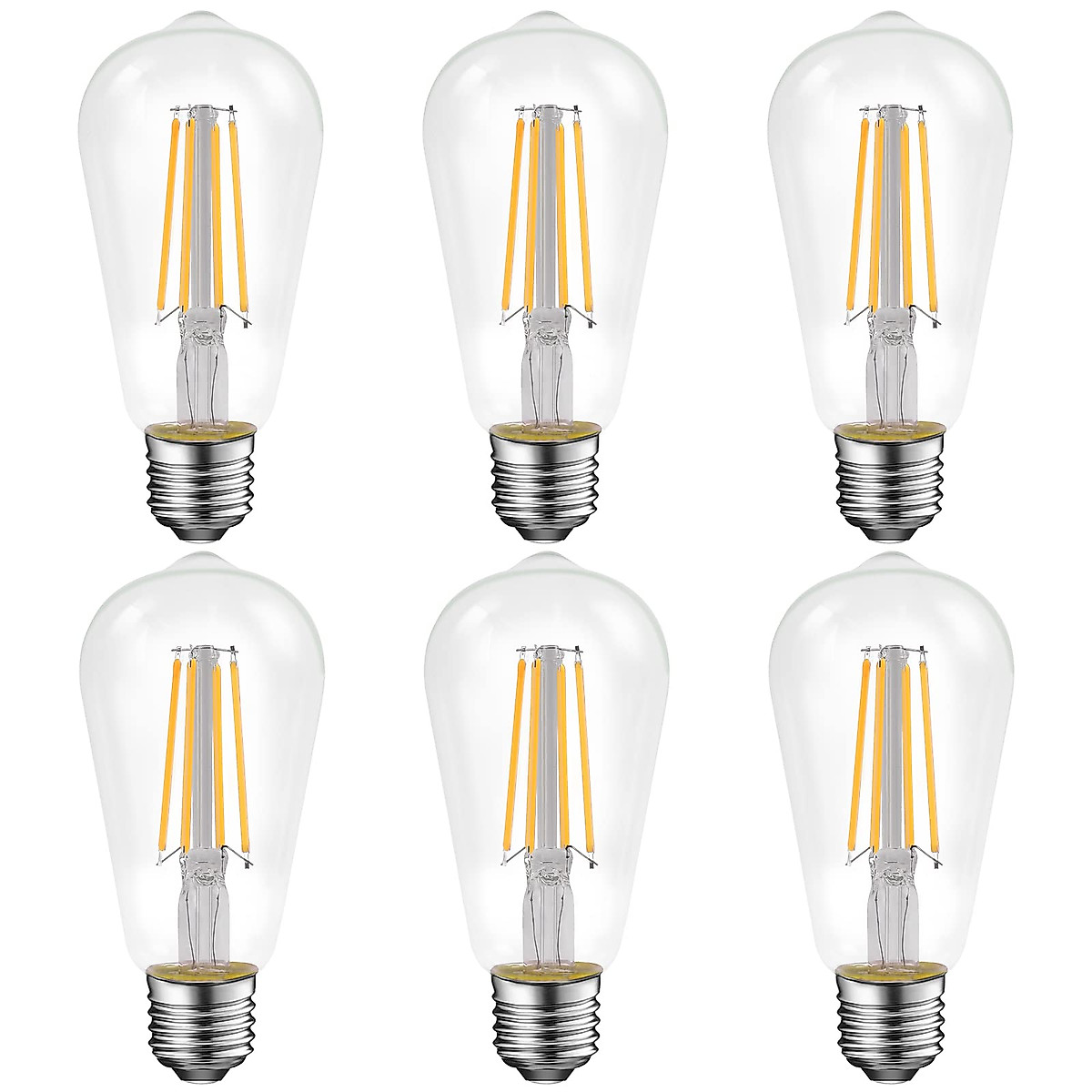 Energetic Dimmable LED Filament Light Bulbs, High Brightness, 8W, 60 Watt Equivalent, ST18 ST58, Soft White 2700K, Classic Clear Glass, 6 Pack