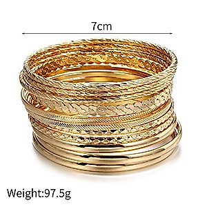 Caiyao Layers Bohemica Stackable Bracelets Set Indian Wedding Multi Textured Pearl Beads Gold Bangle Bracelet Fashion Simple Handcuffs Wrist Bangle for women Jewelry-E