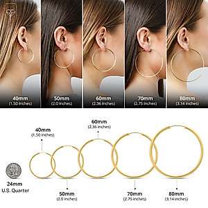 MAX + STONE Solid 14k Gold Hoop Earrings for Women | 2mm Tube, Flex Continuous 60mm (2.3 Inch) Diameter Large