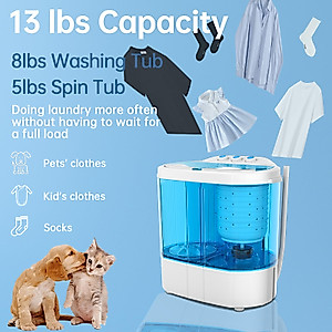 Ceamorfco Portable Washing Machine, Twin Tub 13 Lbs Capacity, Mini Portable Washer Dryer Combo with 5 FT Inlet Hose, Lavadora Portatil for Laundry, Apartment, Dorm, RV, College
