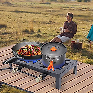 Double Burner Stove, ACOSDIDES Portable 2 Burners Outdoor BBQ Camping Gas Stove Hiking Propane Cooker W/Hose for Outdoor Camping, Barbecue Grilling, Tailgating, Hiking