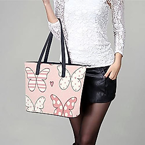 Womens Handbag Pink Butterfly Leather Tote Bag Top Handle Satchel Bags For Lady