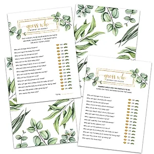 Hat Acrobat Guess Who Mommy or Daddy Baby Shower Game Cards - 50 Double-Sided Greenery Baby Shower Games Mommy or Daddy Game Cards