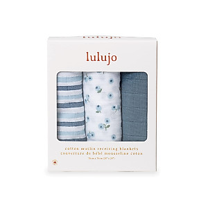 lulujo Baby Swaddle Blanket| Unisex Softest 100% Cotton Receiving Blanket| Set of 3| Blueberries