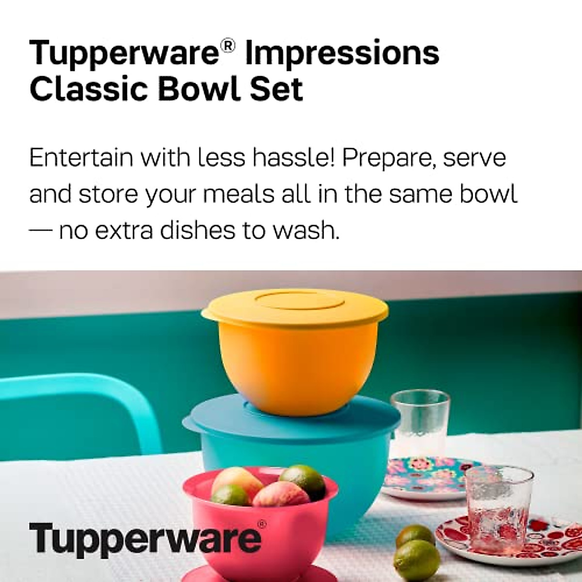 Tupperware Brand Impressions 6-Piece Classic Bowl Set (3 Bowls + 3 Lids) - Dishwasher Safe & BPA Free - Airtight, Leak-Proof Food Storage Containers for Fridge & Pantry