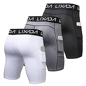 LIXADA Men's Compression Shorts Pants 3Packs, Performance Sports Baselayer Cool Dry Tights Active Workout Underwear