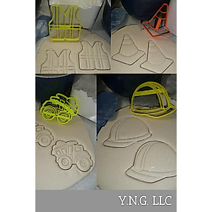 YNGLLC CONSTRUCTION WORKER EQUIPMENT SAFETY GEAR SET OF 4 COOKIE CUTTERS BAKING TOOL 3D PRINTED MADE IN USA PR1557 Multicolor