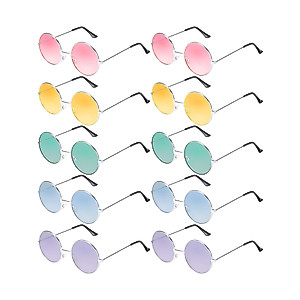Blulu 10 Pairs John Hippie Sunglasses Retro Round 60's Style Circle Sunglasses Eyewear for Men Women Costumes Parties Gifts(Silver Frame)