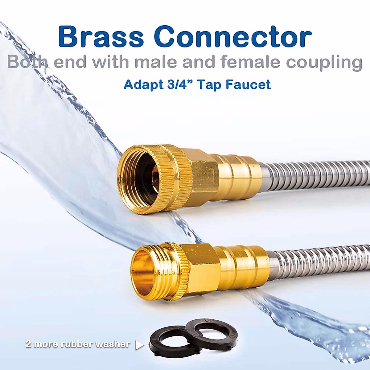 FangFarm Stainless Steel Garden Hose: Durable Quality Metal with High-pressure Water Output for Gardeners（1FT）