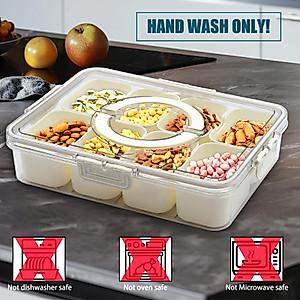 2 Pack Snackle Box with Clear Lids and Handle, Divided Serving Tray Portable Snack Platter No-Spill Snack Box Charcuterie Container Organizer for Travel, Salad Bar, Fridge, Camping, Fishing, Party