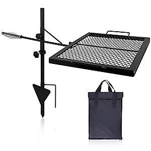 Beendou Rotary Campfire Grill Grate, Heavy Duty Steel Adjustable Fire Pit Grill Grate,Outdoor Open Campfire Cooking Grill Grate for Camping Grill with Carry Bag