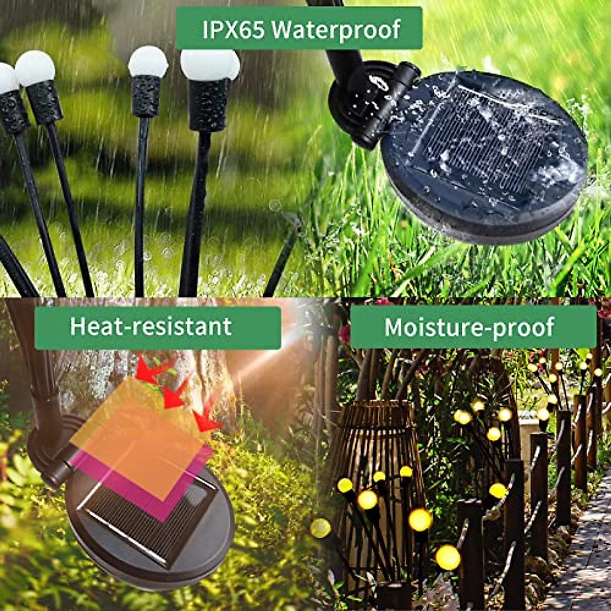 Vibera Solar Garden Lights 6 LED Firefly Lights Solar Outdoor Waterproof Solar Powered Outdoor Lights Decorative for Garden Swaying Solar Garden Lights Decorative for Pathway Patio Yard（2pack）