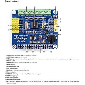XYGStudy for Raspberry Pi 4B/3B+/3B/2B/B+/A+ Jetson Nano High-Precision AD/DA Expansion Board Sheild Onboard ADS1256 DAC8552 ADC DAC Jumper