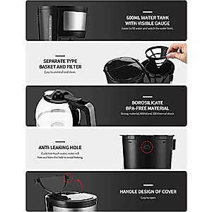 Gevi 4-Cup Coffee Maker with Auto-Shut Off, Small Drip Coffeemaker Compact Coffee Pot Brewer Machine with Cone Filter, Glass Carafe and Hot Plate, Stainless Steel Finish