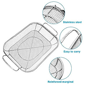 Grill Basket, Stainless Steel Grill Accessories Vegetables Grilling Basket BBQ Basket Barbecue Veggies Charcoal Grilling Topper Cookware for Outdoor Grill