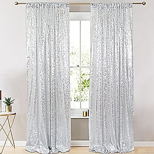 Sparkle Backdrop Curtain Silver 2 Panels Set Sequin Photo Backdrop 2FTx8FT Sequin Backdrop Curtain Pack of 2-1220S