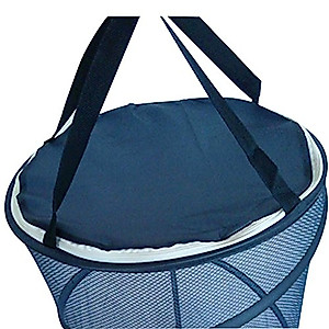 WDHome Mesh Pop-Up Laundry Hamper,Collapsible Laundry Basket for Dirty Clothes, Children's Toys Basket,Toy Box Organizer - with Handle and Zippered Lid, 16 x 23 Inch-Blue