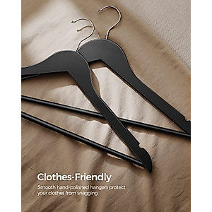 SONGMICS Wooden Hangers, 20-Pack Wood Coat Hangers with Shoulder Notches, Swivel Hook, Non-Slip for Jackets, Shirts, Suits, Black and Silver UCRW02B-20