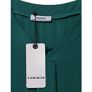 Youtalia Long Sleeve Tops for Women, Ladies Business Casual Shirts Loose Cute V Neck Chiffon Blouses Solid Color Pleated Flowy Tunic Shirts for Party (X-Large, Dark Cyan)