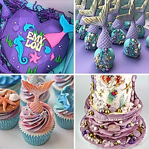 SAKOLLA Mermaid Theme Cake Fondant Mold - Seahorse Seashell Starfish Mermaid Tail Silicone Mold for Cake Decoration, Chocolate, Candy, Polymer Clay, Cupcake Decor, Sugar Craft