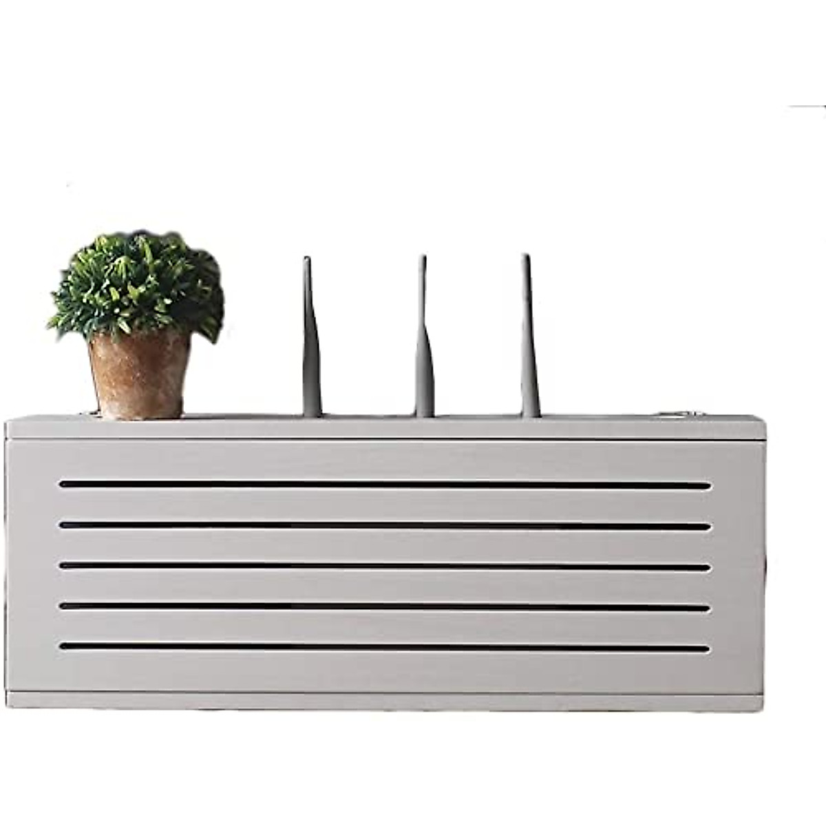 Wireless Router Storage Shelf Solid Wood Network Set-top Box White Wall Mounted Router Storage Box TV Lower Row Socket Occlusion Box Wireless WiFi Router Shelf, No Punching (Size : Length 65cm)