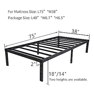 Wulanos Twin Size Bed Frame 18 inches Tall, 3500lbs Heavy Duty Metal Platform with Steel Slats Support, No Box Spring Needed, Sturdy and Noise-Free, Black