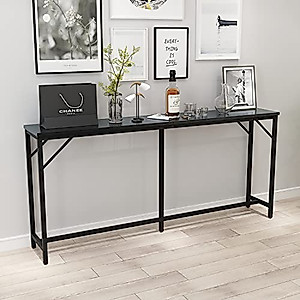 Yusong 71'' Long Console Table Sofa Tables Behind Couch, Narrow Entryway Table Skinny Tall Pub Bar Height Table for Living Room, Easy Assembly, Black Oak