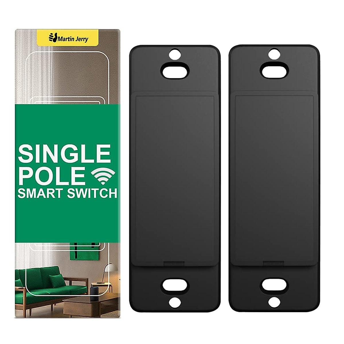 Black Smart Switch by Martin Jerry | 2 Pack Smart Light Switch Compatible with Alexa and Work with Google Home, 2.4G WiFi Smart Home Devices and Needs Neutral Wires
