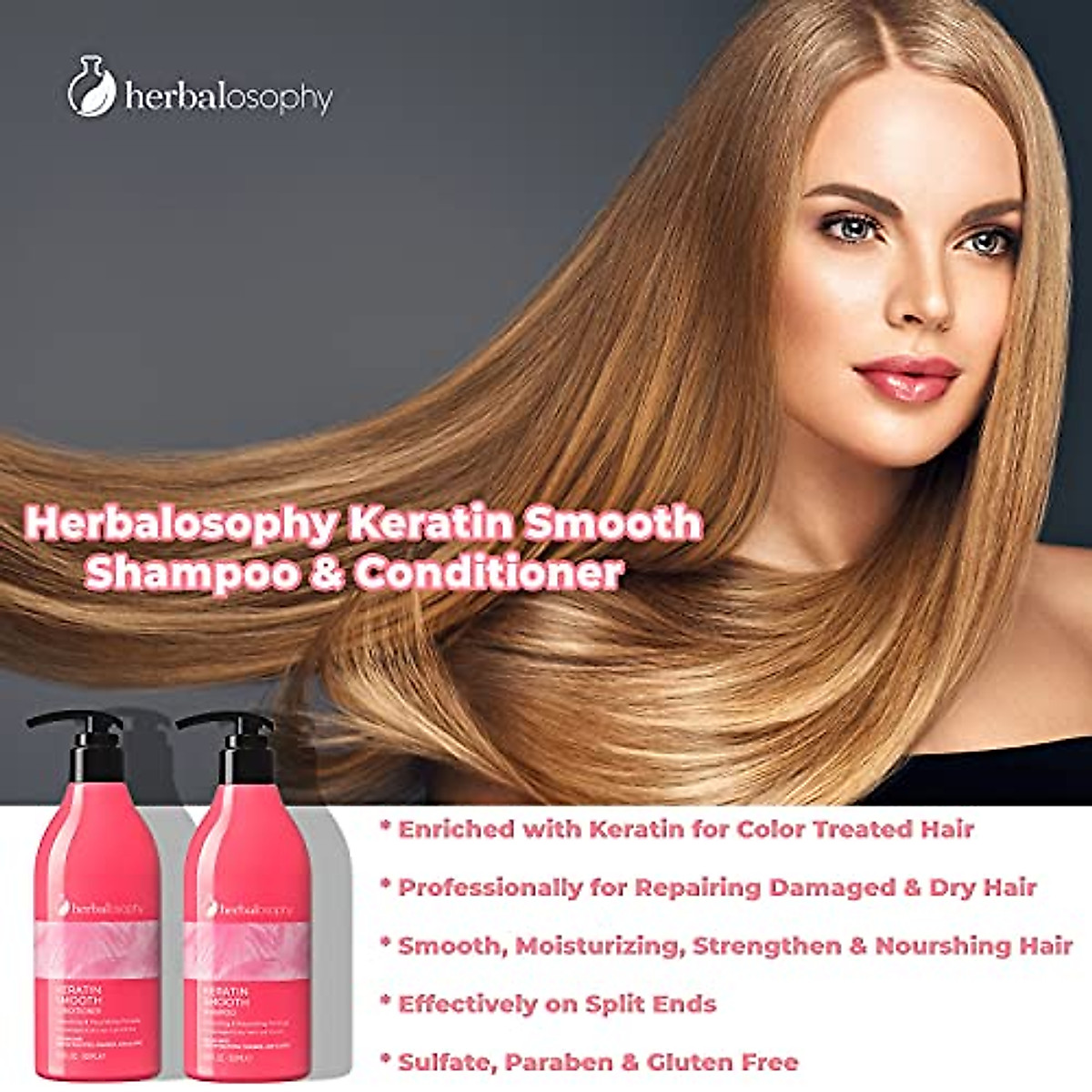 16.9 Fl Oz Keratin Conditioner, Nourishing & Moisturizing Formula for Damaged and Dry Hair, Extra Strength Hydrate & Repair for Color Treated Hair, Anti Frizz, Free of Sulfate, Parabens and Gluten
