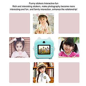 Kids Camera, Cartoon Smart KidsCamera, Portable Cute Print Kids Digital Selfie Camera Toys, Thermal Print Digital Mini Camera for 3 4 5 6 7 8 9 Year Old Girls and (Blue)