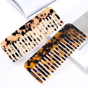 Fsmiling Wide Tooth Comb Large Detangling Comb Cellulose Detangler Comb for Women Thick Curly Wavy Wet Dry Hair 2 Pack,Tortoise shell