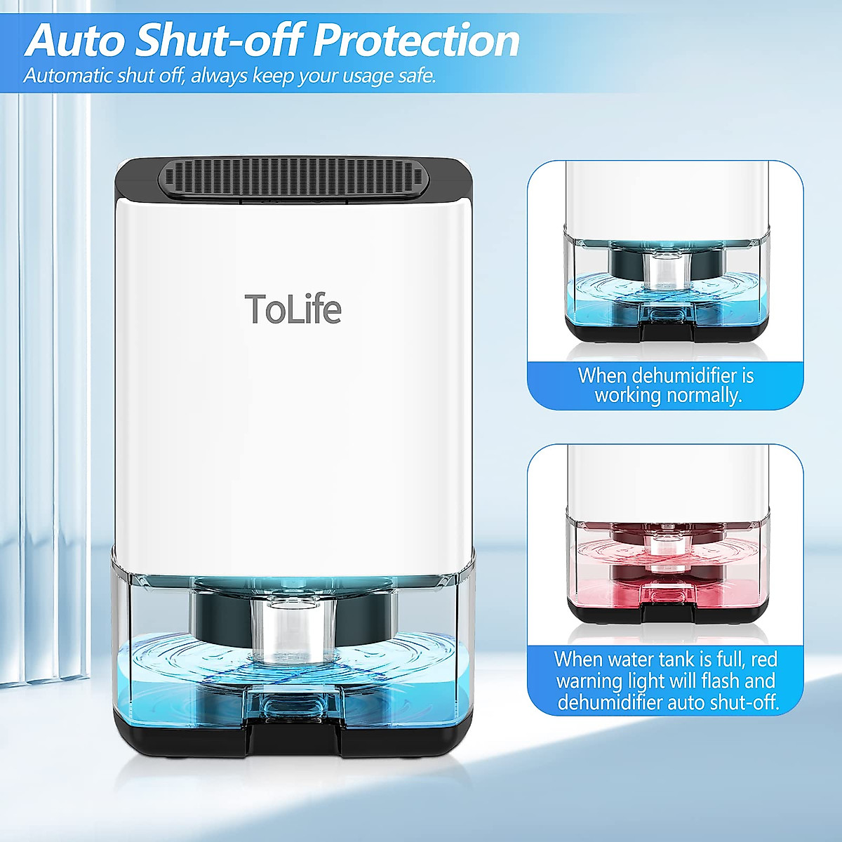 ToLife Dehumidifiers for Home 45 OZ Dehumidifier for Room with Auto-Off, Quiet Small Dehumidifier for Bathroom,Bedroom,RV, Closet 500 sq.ft