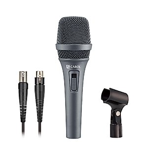 CAROL AC-900S Dynamic Vocal Microphone with Supercardioid, ON/Off Switch, for Singing, Live Stage, Studio Recording, Streaming, w/ 14.8ft Detachable XLR to XLR and Mic Clip (PS-1 Gray)