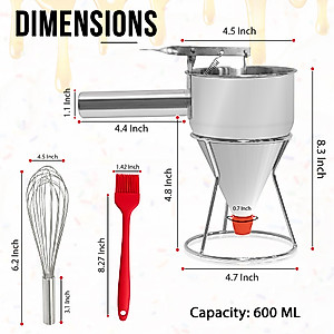 FEXUL Stainless Steel Pancake Batter Dispenser with Squeeze Handle - Versatile Funnel Cake, Cupcake, and Sel Roti Maker - Candle Wax Pourer - Durable, Leak-Free and Easy to Clean - 600ML