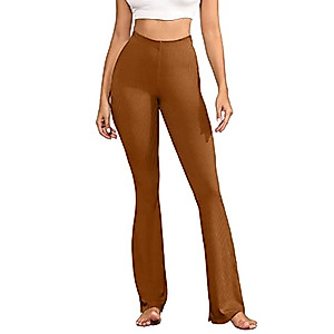 LAOARA Flare Legging for Women High Waisted Bootcut Knit Ribbed Yoga Pants Caramel Brown S