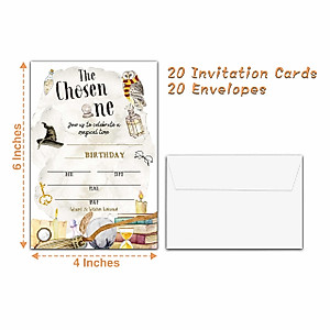 YQV Magical Wizard Birthday Invitations Cards, 4"x 6" Magician Owl Birthday Party Invites with Envelopes for Halloween Party Decorations Supplies (20 Pieces) - A05