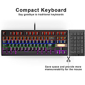 Anivia Mechanical Gaming Keyboard 87 Keys Small Compact Multicolour Backlit MK1 Wired USB Gaming Keyboard with Blue Switches, Metal Construction, Water Resistant for Windows MAC Laptop Game