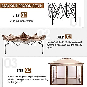 PHI VILLA 11x11ft Pop-Up Portable Instant Gazebo Canopy Tent with Mosquito Netting Outdoor Canopy Shelter with 121 Square Feet of Shade,Beige