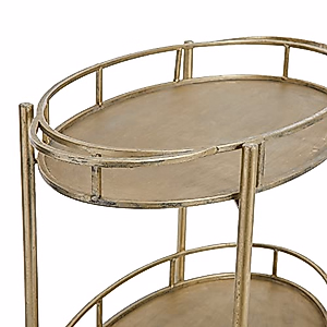 Creative Co-Op Art Deco Oval 2-Tier Bar Cart with Wheels, Antique Silver Finish