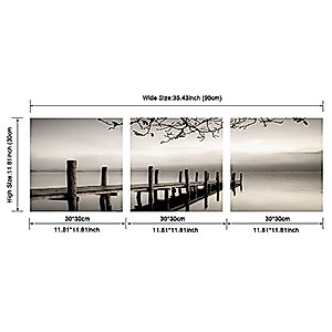 Pyradecor Peace 3 panels Black and White Landscape Canvas Prints on Canvas Wall Art Modern Stretched Pictures Paintings Artwork for Living Room Bedroom Home Décor