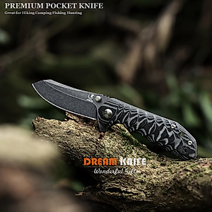 UMOGI Folding Knife - 14C28N Blade, Linen Micarta Handle Safety Liner Lock - Outdoor Camping Hiking Knife, Father’s Day Men Husband Gifts. With Screwdriver for DIY