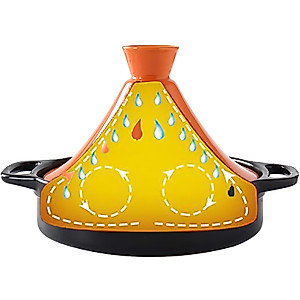 Multi-function Moroccan Style Cast Iron Tajine Pot Cooking Pot Ceramic Casserole Steamer Braiser Pan Healthy Saucepan Earthen Pot for Braising Slow Cooking,Yellow