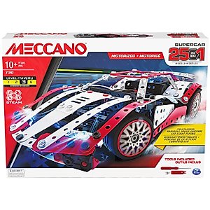 Meccano, 25-in-1 Motorized Supercar STEM Model Building Kit with 347 Parts, Real Tools and Working Lights, Kids Toys for Ages 10 and Up