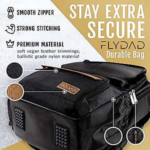 FlyDad - FirstBorn Men's Diaper Backpack, Stylish Diaper Backpack, Dad Diaper Bag, Mens Diaper Bag w/ 21 Compartments, Changing Mat, & Insulated Milk Pockets for Bottles (4oz), Brown Leather Accents