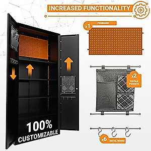 METALTIGER Metal Storage Cabinet - Digital Lock Multifunctional Garage Storage Cabinet with Doors, Adjustable Shelf Height and Leg Levelers, Includes Pegboard and Accessories (Black)