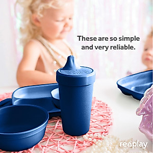 Re-Play Made in USA 10 Oz. Sippy Cups for Toddlers, Set of 3 - Reusable Spill Proof Cups for Kids, Dishwasher/Microwave Safe - Hard Spout Sippy Cups for Toddlers 3.13" x 6.25", A True Blue